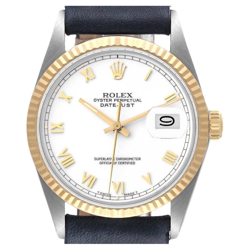 Rolex Datejust Steel Yellow Gold White Roman Dial Vintage Mens Watch ...