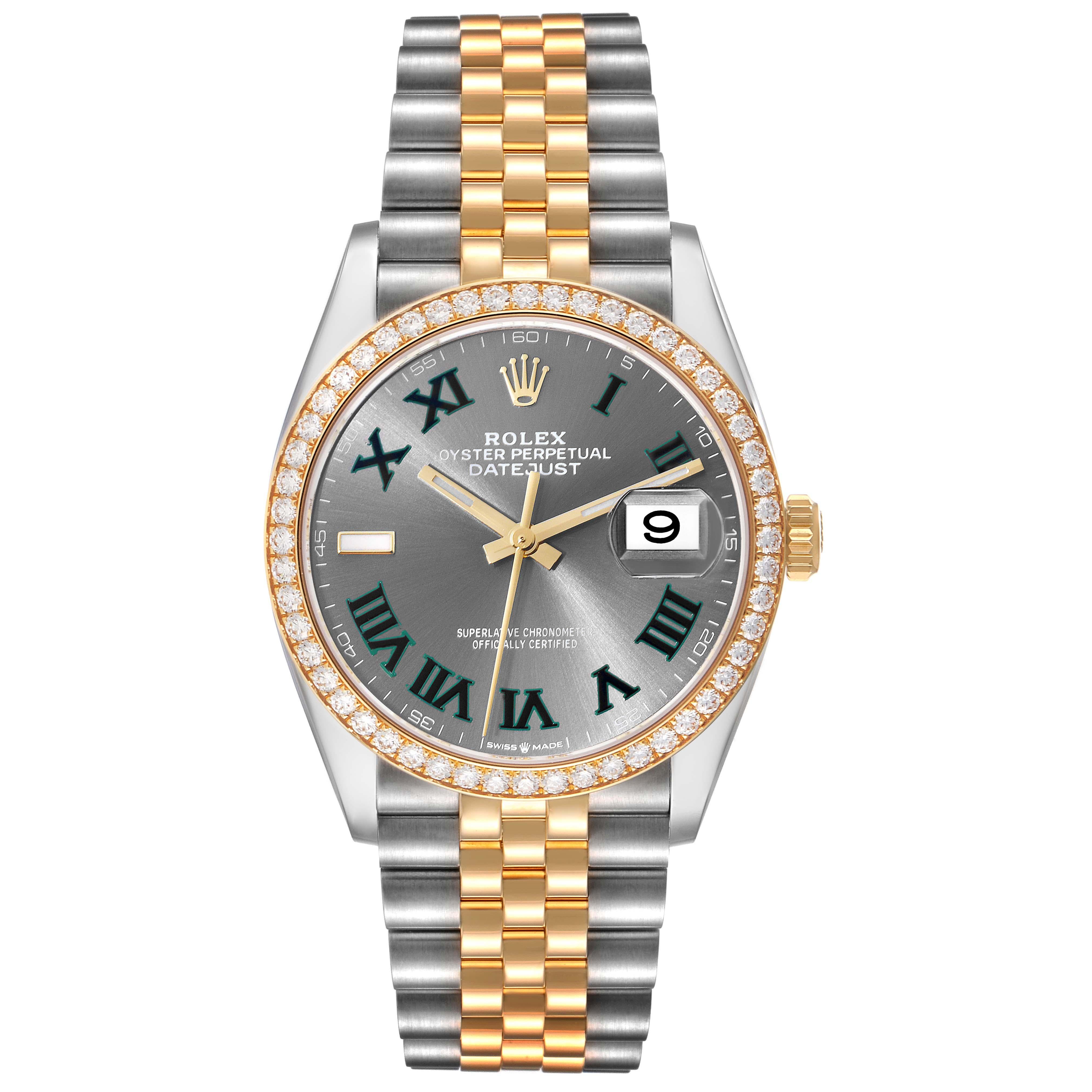 Rolex Datejust Steel Yellow Gold Wimbledon Dial Diamond Mens Watch ...