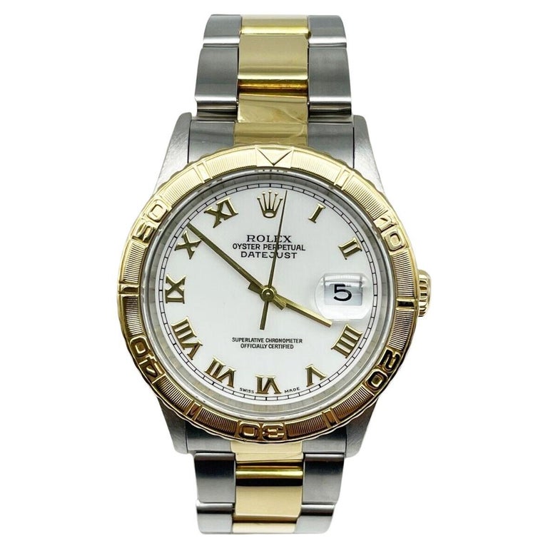 Rolex Datejust Thunderbird 16263 White Roman Dial 18K Gold Steel Box ...