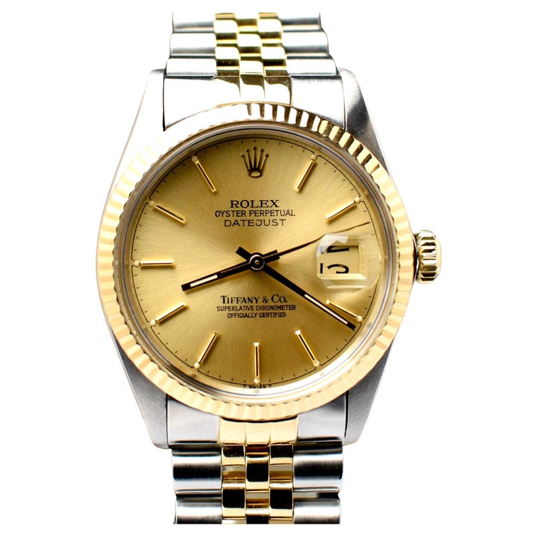 Rolex Datejust Tiffany and Co. 1601 Steel Yellow Gold Watch w/ paper ...