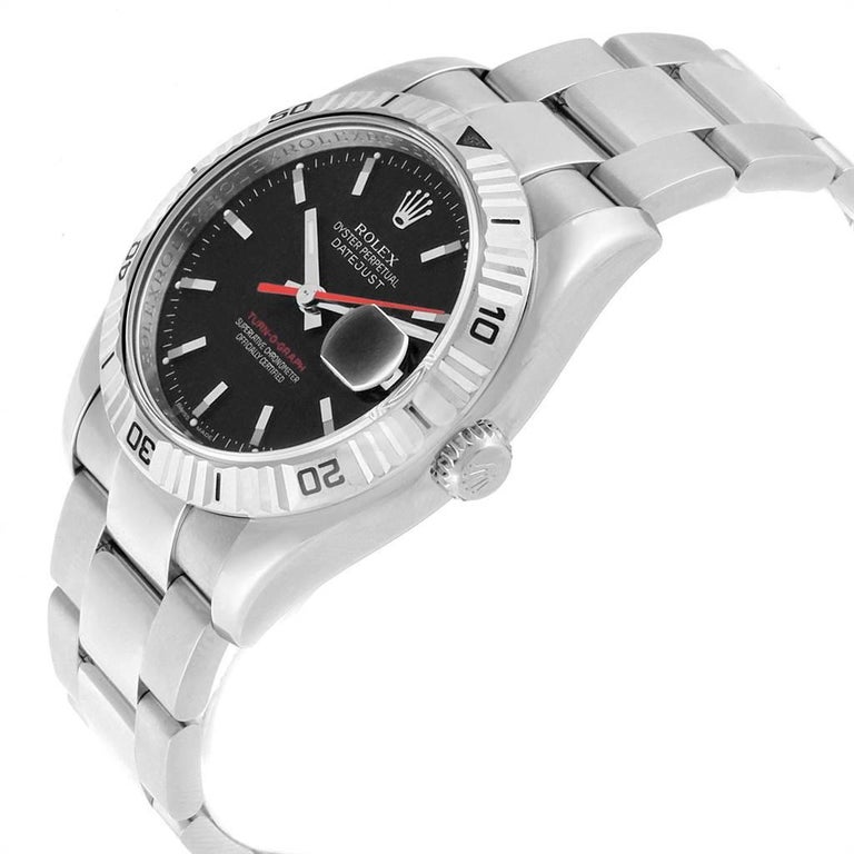 Rolex Datejust Turnograph Black Dial Red Hand Steel Men's Watch 116264 ...