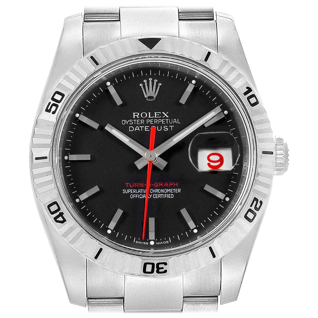 Rolex Datejust Turnograph Black Dial Red Hand Steel Men's Watch 116264 ...