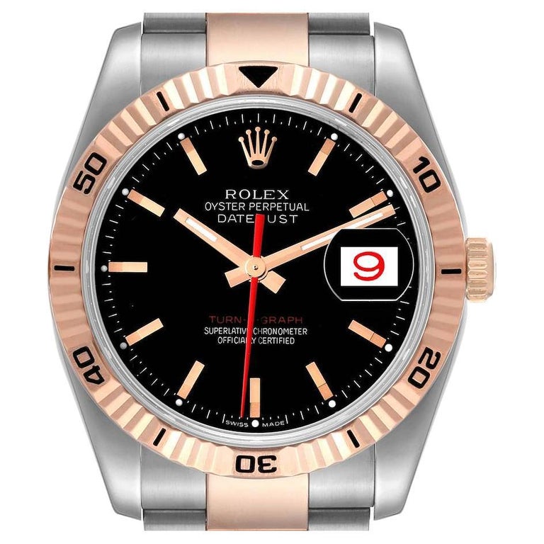 Rolex Datejust Turnograph Black Dial Steel Rose Gold Mens Watch 116261 ...