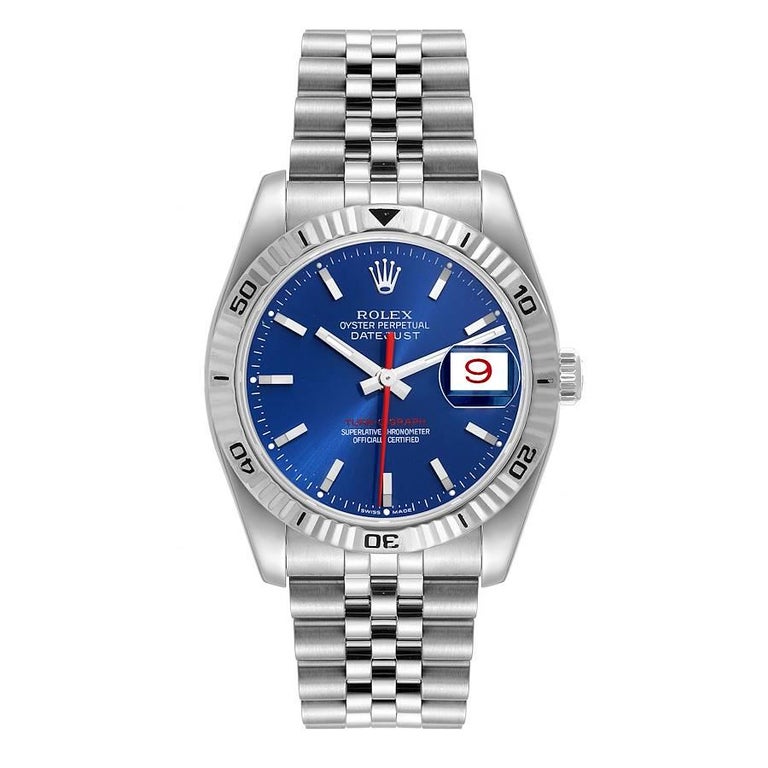 Rolex Datejust Turnograph Blue Dial Steel Mens Watch 116264 Box Papers ...