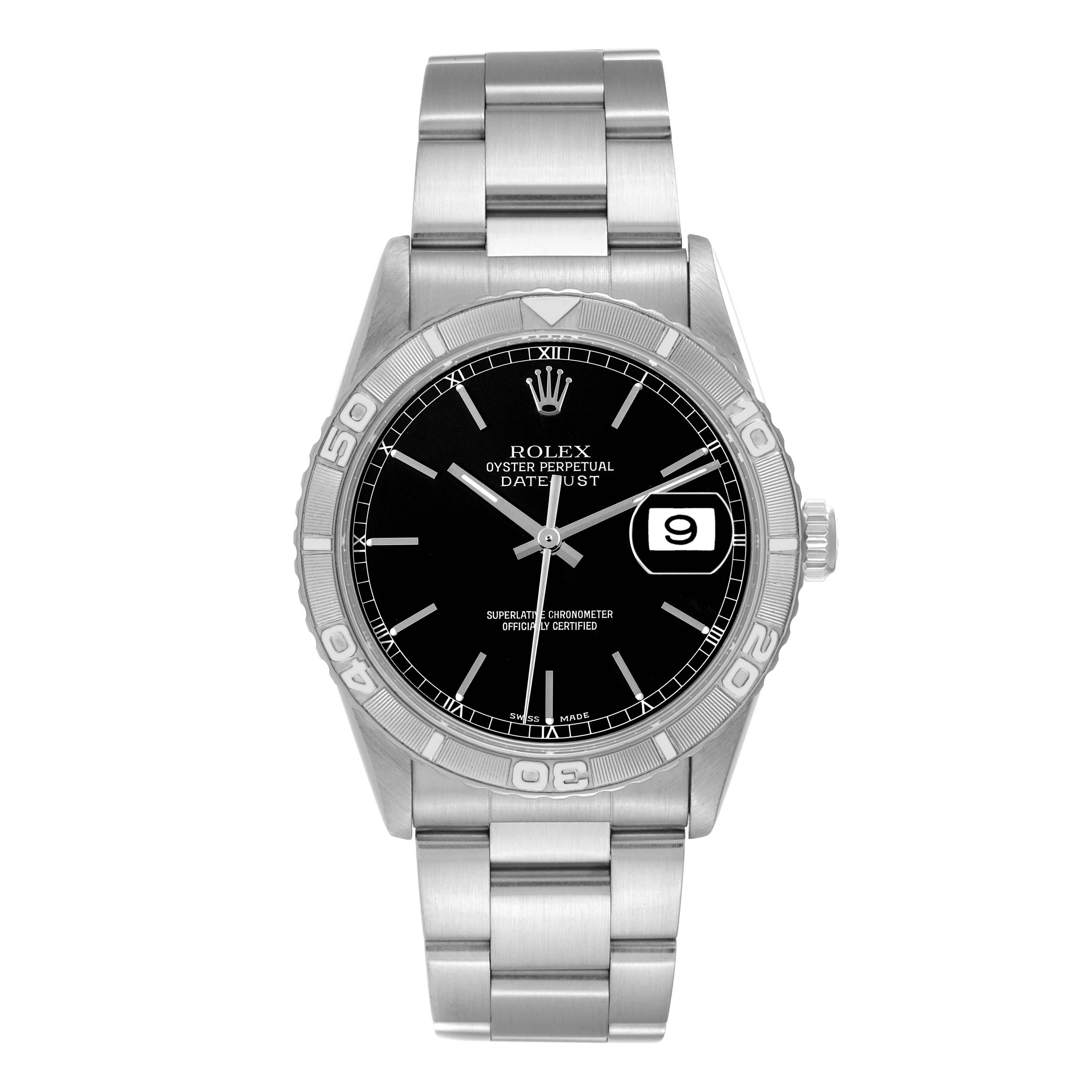 Rolex Datejust Turnograph Steel White Gold Black Dial Mens Watch 16264 ...