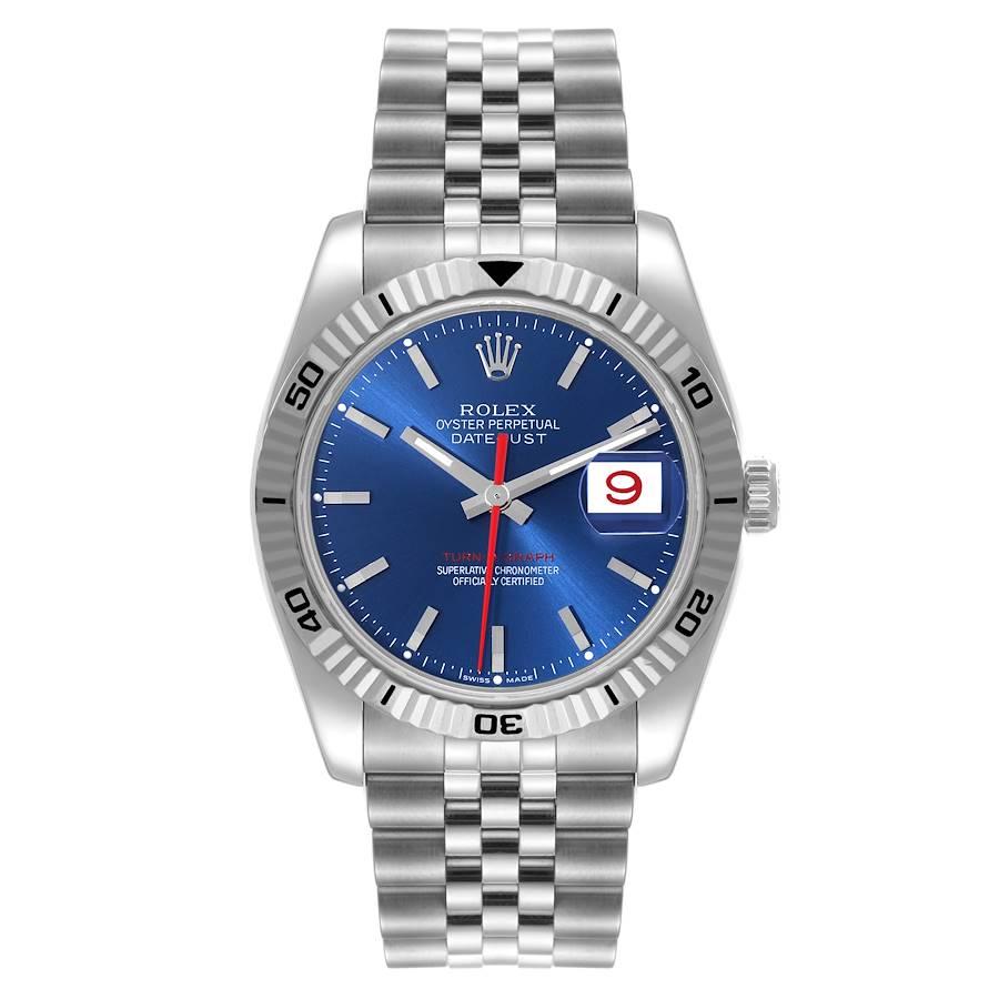Rolex Datejust Turnograph Steel White Gold Blue Dial Mens Watch 116264 ...