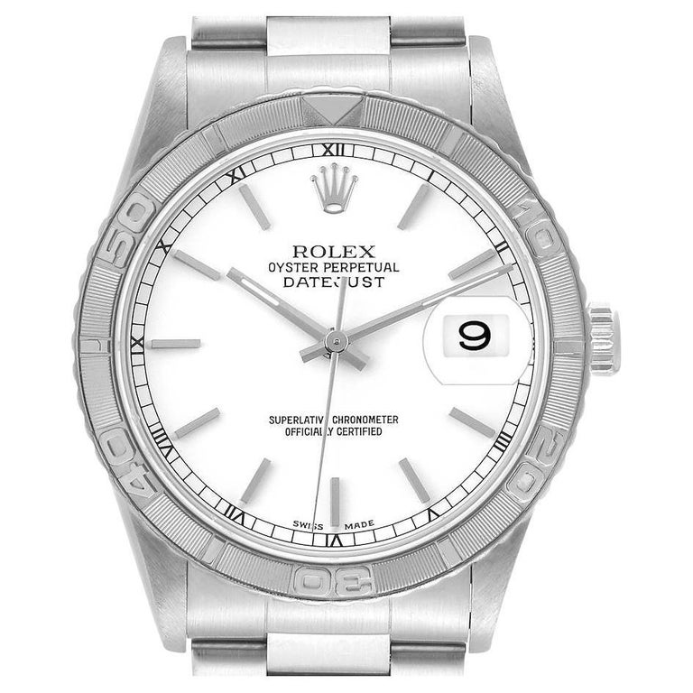 Rolex Datejust Turnograph Steel White Gold White Dial Mens Watch 16264 ...