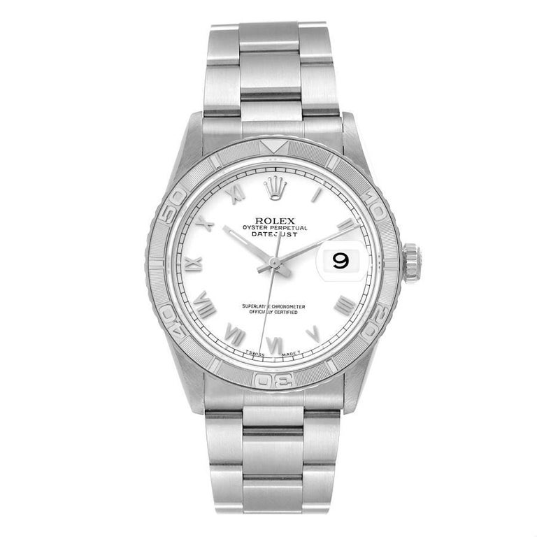 Rolex Datejust Turnograph Steel White Gold White Roman Dial Mens Watch ...