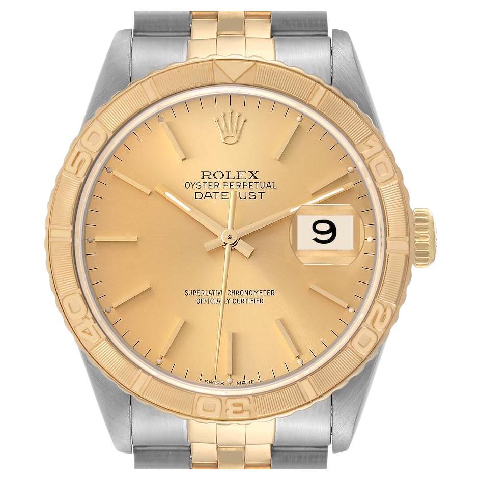 Rolex Datejust Turnograph Steel Yellow Gold Black Dial Mens Watch 16263 ...