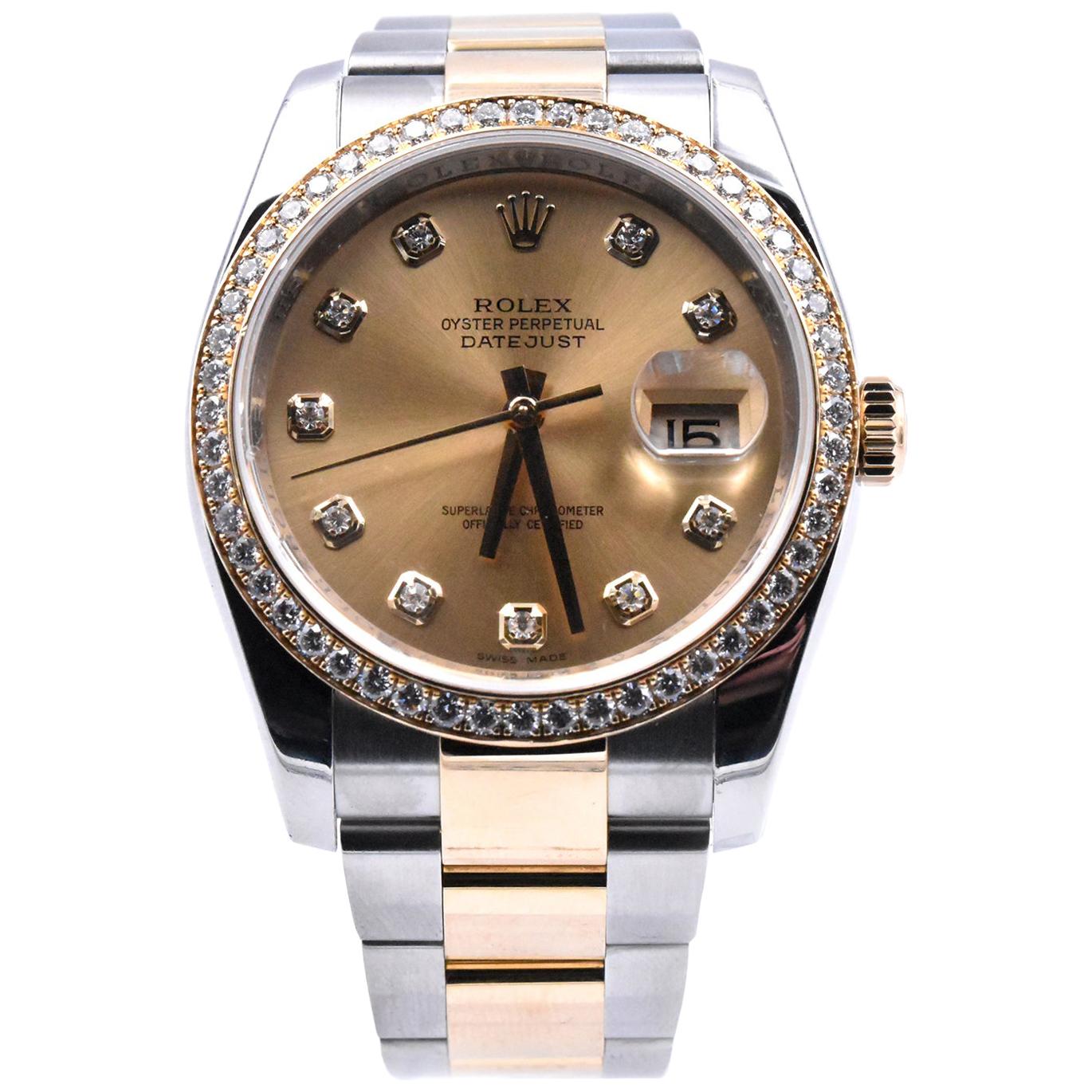 Rolex Datejust Two-Tone Factory Diamond Dial/Bezel Watch Ref 116243 at ...