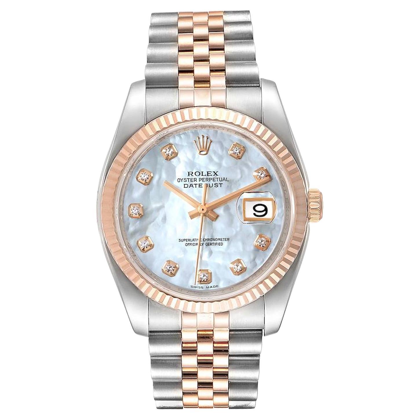 Rolex Datejust Dial Steel Rose Gold Diamond Unisex Watch 116231 For ...