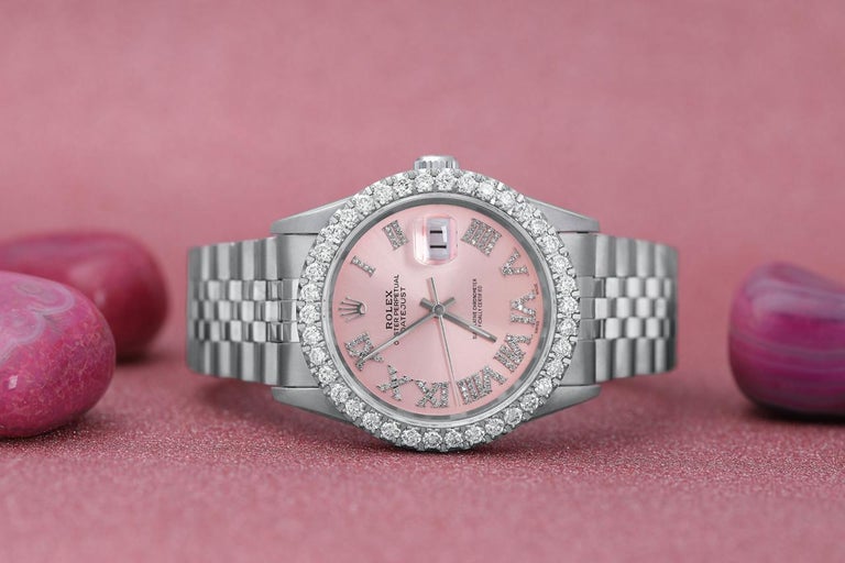 Rolex Datejust Unisex with 3 CT Diamond Bezel and Pink Diamond Roman ...