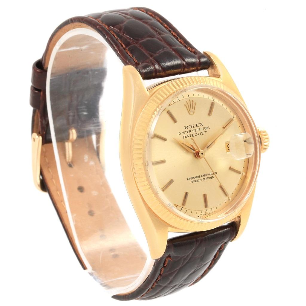 Rolex Datejust Vintage 18 Karat Yellow Gold Brown Strap Men's Watch ...