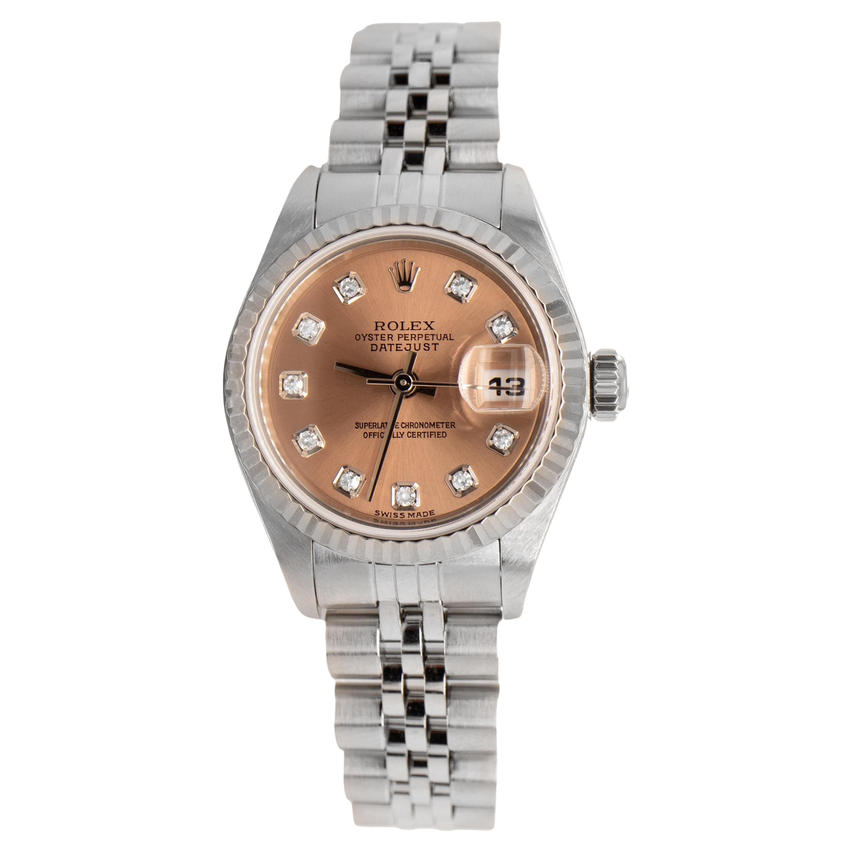 Rolex Datejust Watch Automatic Salmon Dial Diamonds 26MM Stainless ...