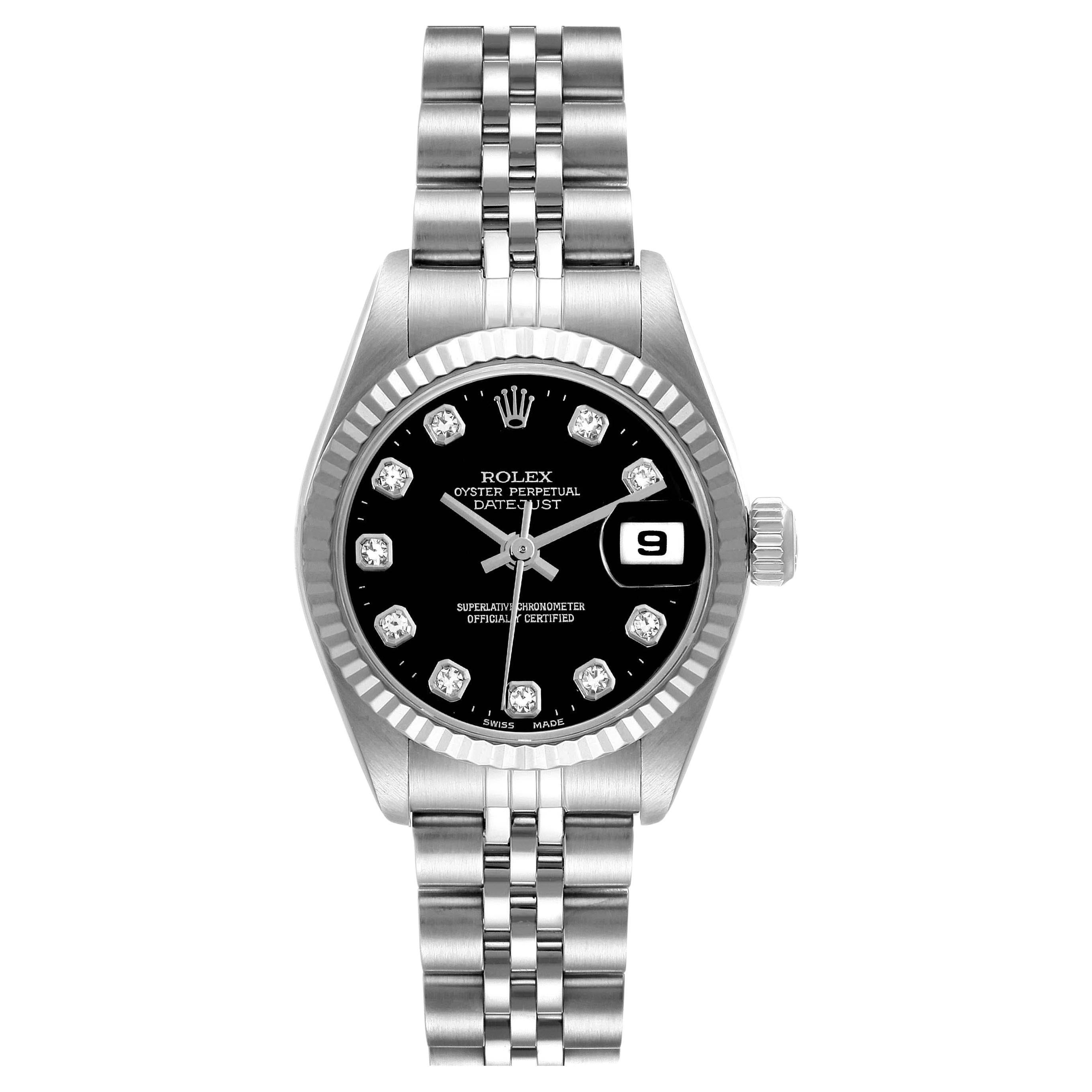 Rolex Datejust White Gold Diamond Dial Steel Ladies Watch 79174 Box ...