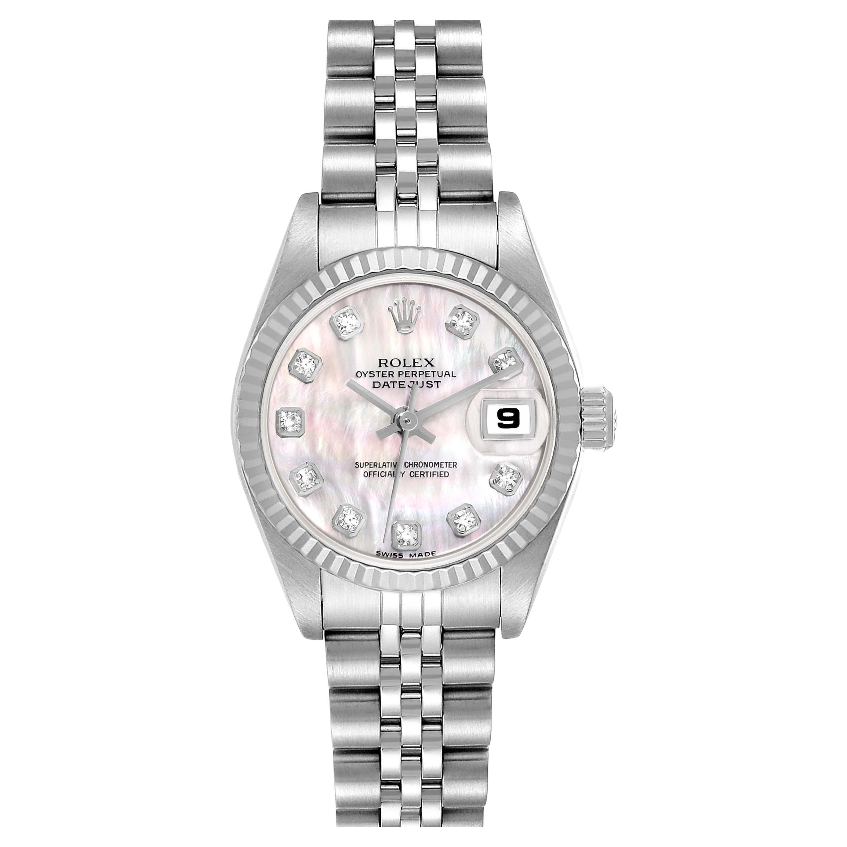 Rolex Datejust White Gold Mother Of Pearl Diamond Dial Steel Ladies ...