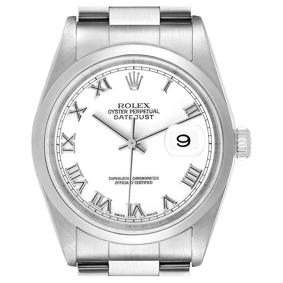 Rolex Datejust White Roman Dial Steel Vintage Mens Watch 16030 at 1stDibs