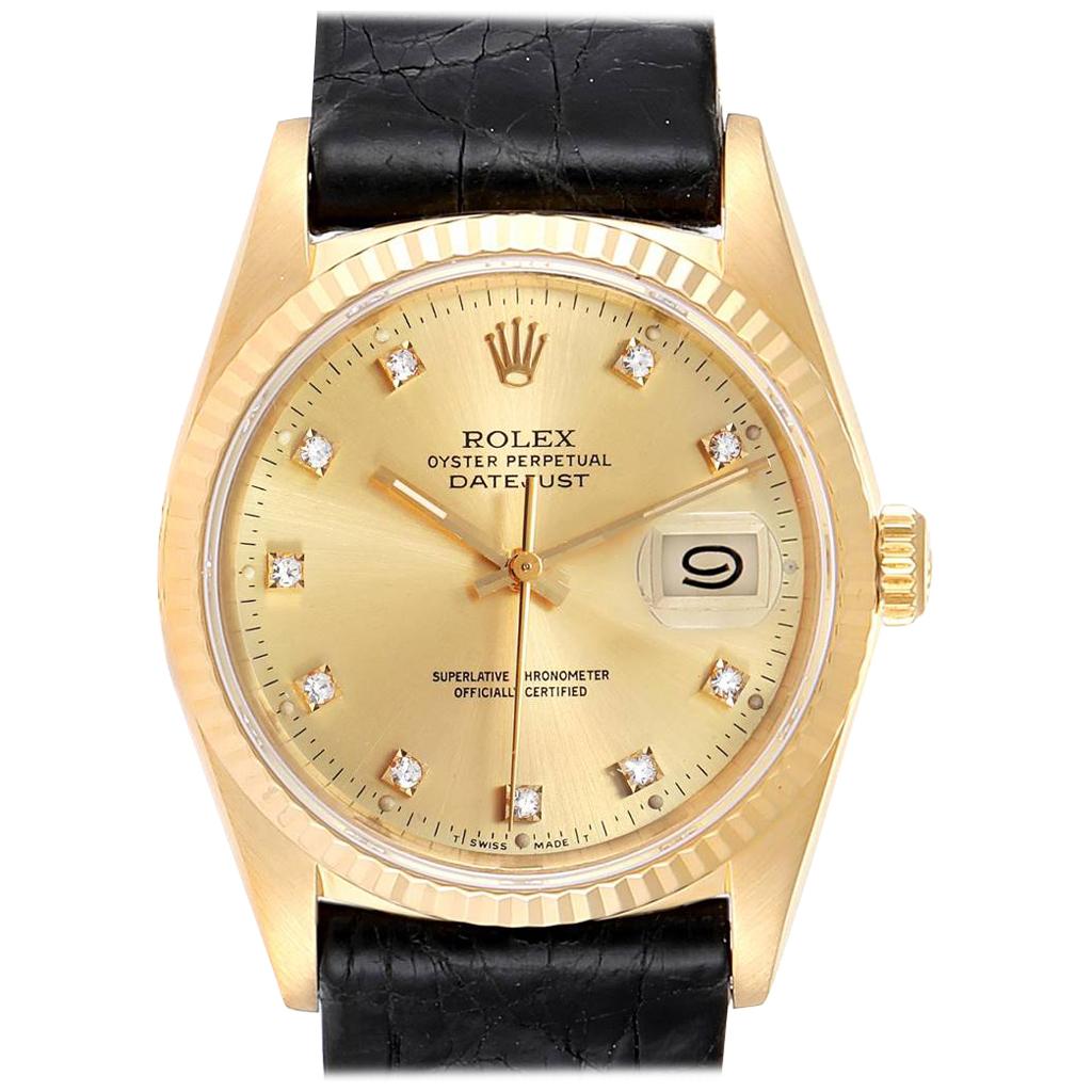 Rolex Datejust 16238 18 Karat Yellow Gold Blue Vignette Diamond Dial ...