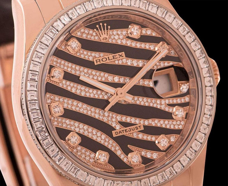 Rolex Datejust Zebra 18 Karat Gold Striped Pave Diamond Dial Diamond ...
