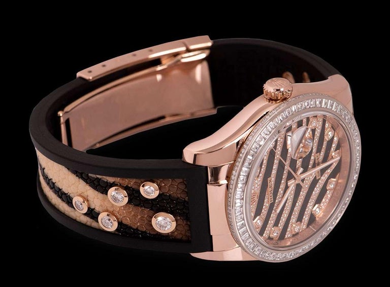 Rolex Datejust Zebra 18 Karat Gold Striped Pave Diamond Dial Diamond ...