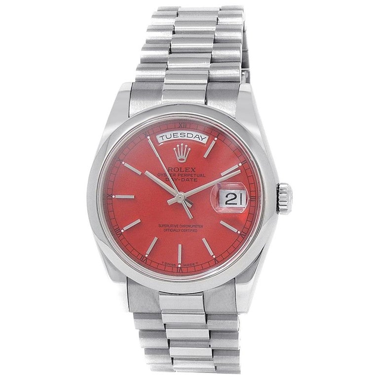 Rolex Day-Date 118209, Red Dial, Certified and Warranty at 1stDibs
