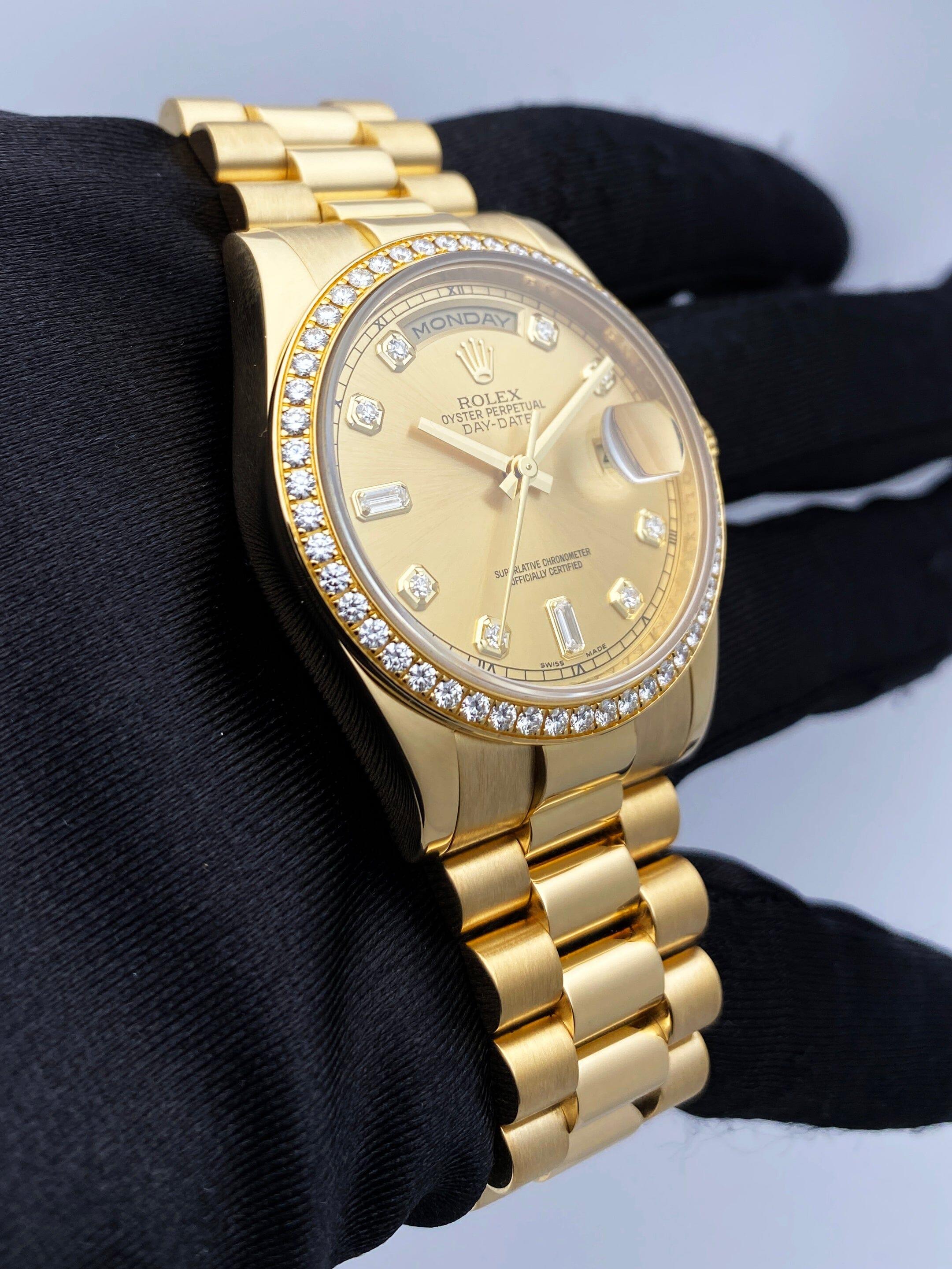 Rolex Day-Date 118348 Diamond Dial 18k Yellow Gold Mens Watch For Sale ...