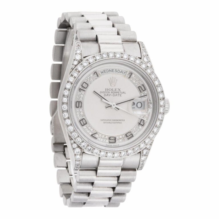 Rolex Day-Date 18206 Platinum Original Diamonds Silver Dial Auto Watch ...