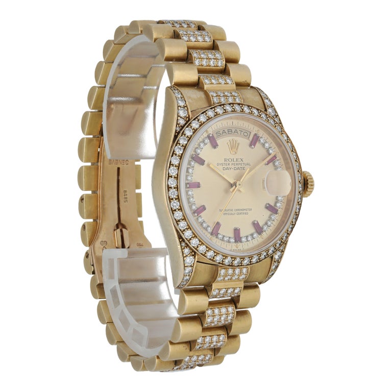 Rolex Day Date 18388 Yellow Gold Diamond Men's Watch For Sale at 1stDibs