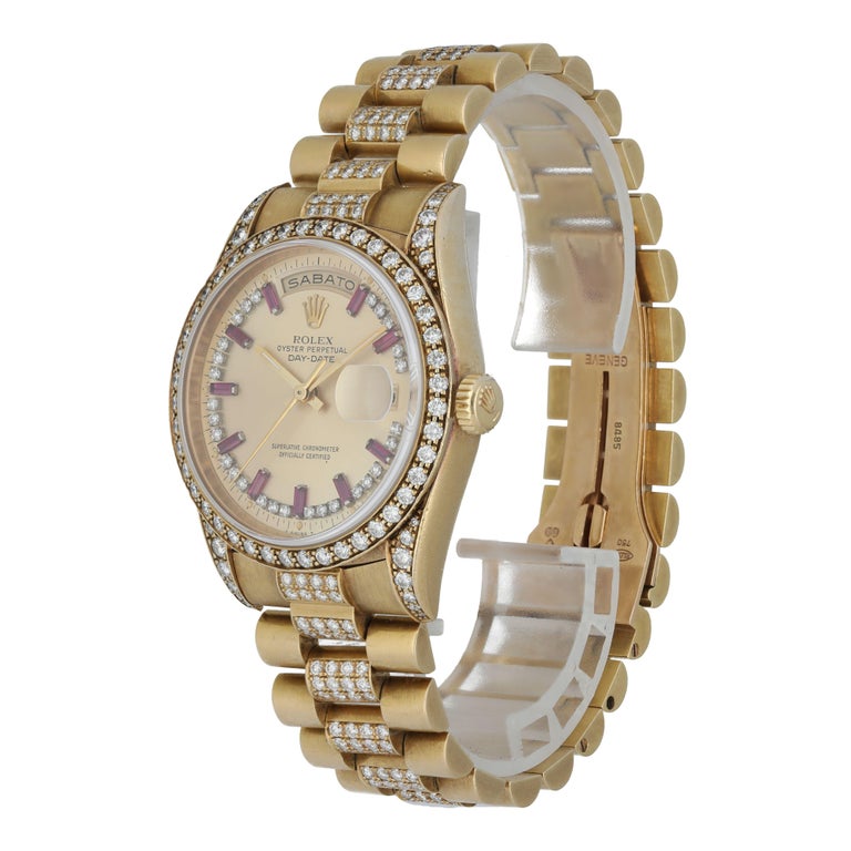 Rolex Day Date 18388 Yellow Gold Diamond Men's Watch For Sale at 1stDibs