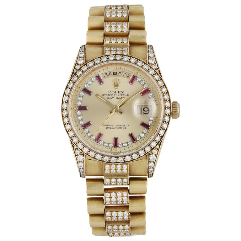 Rolex Day Date 18388 Yellow Gold Diamond Men's Watch For Sale at 1stDibs