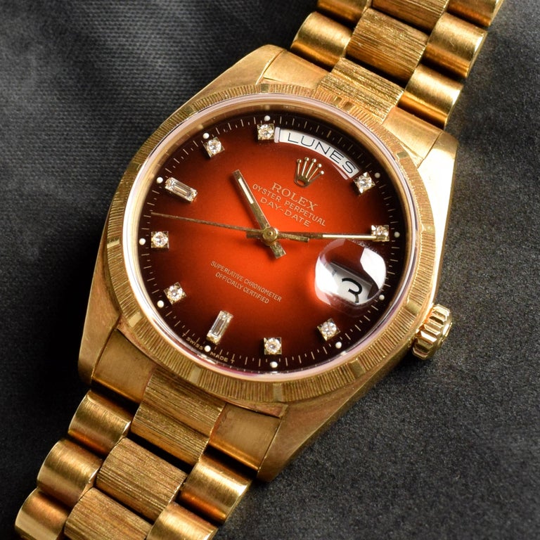Rolex Day-Date 18K Yellow Gold Vignette Ombre Red Dial Diamond 18078 ...