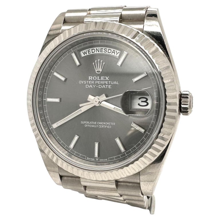 Rolex Day-Date 40mm White Gold Bright Blue Roman Dial Fluted Bezel ...