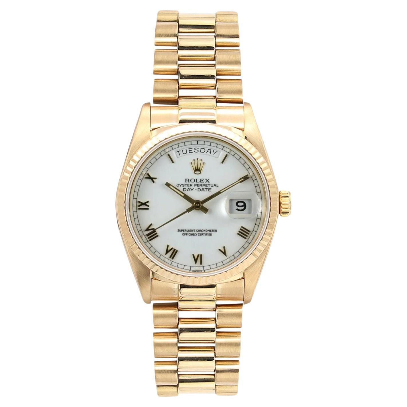 Rolex Day-Date 36 18038 - Elegant White Roman Dial, 18k Gold - Timeless ...
