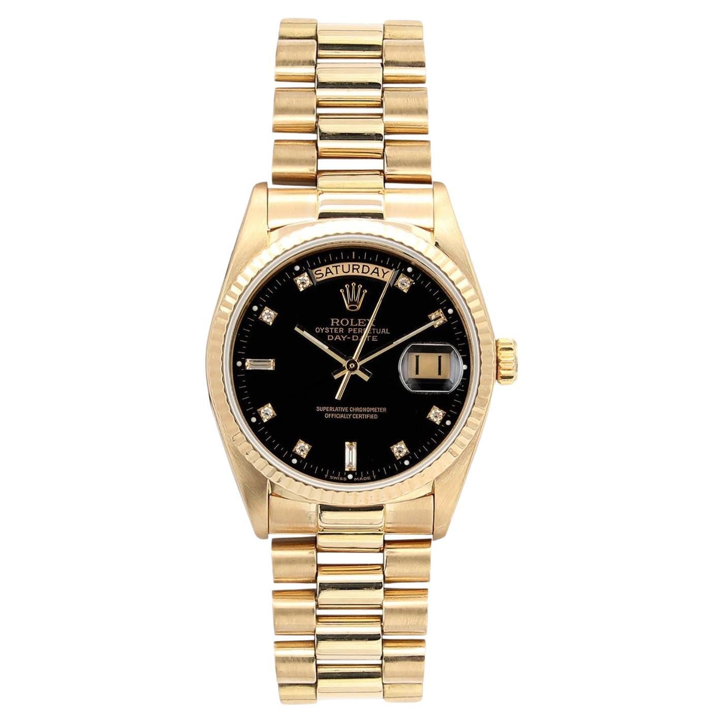 Rolex Day-Date 36 18038 Full Set - Black Diamonds Dial, 18k Gold Luxury ...