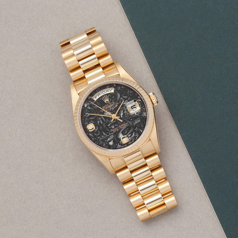 Rolex Day-Date 36 18238 Unisex Yellow Gold Ammonite Fossil Dial Watch ...