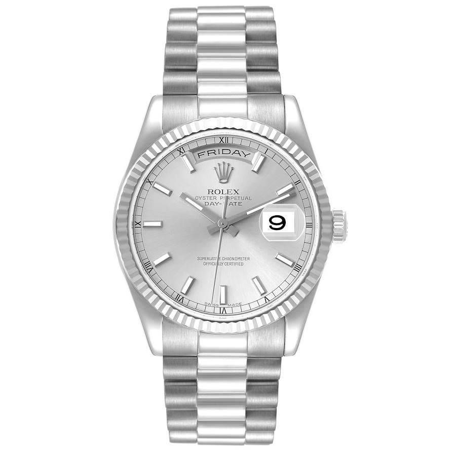 Rolex Day Date 36mm President White Gold Silver Dial Watch 118239 For ...