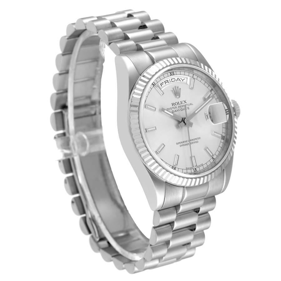 Rolex Day Date 36mm President White Gold Silver Dial Watch 118239 For ...