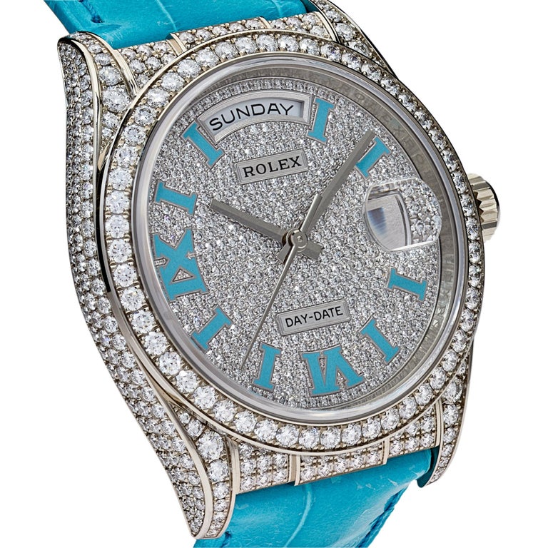 Rolex Day-Date White Gold Diamond Pave Roman Numeral Dial 128159RBR For ...