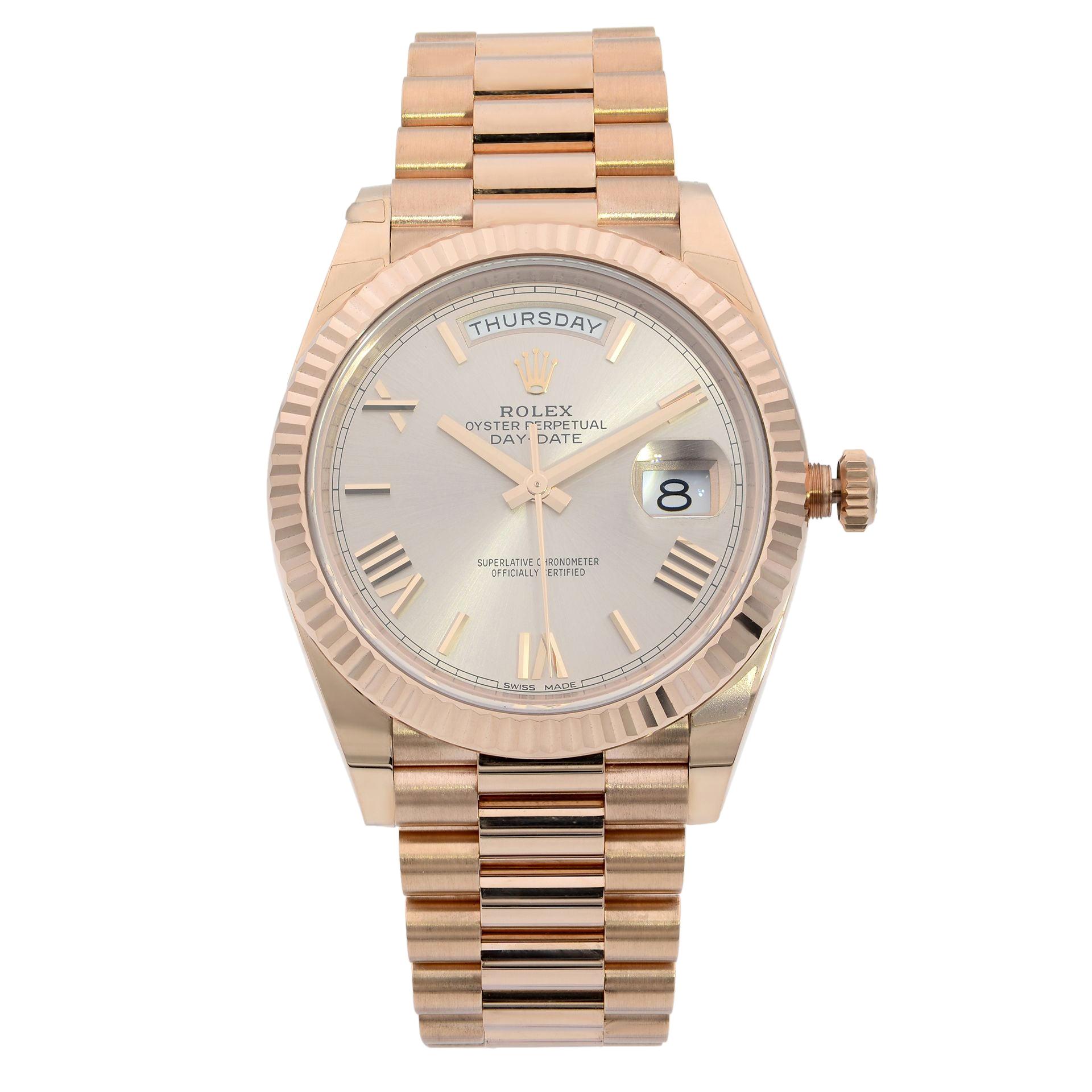 Rolex Day-Date 40 18K Rose Gold Sundust Roman Dial Automatic Men’s ...