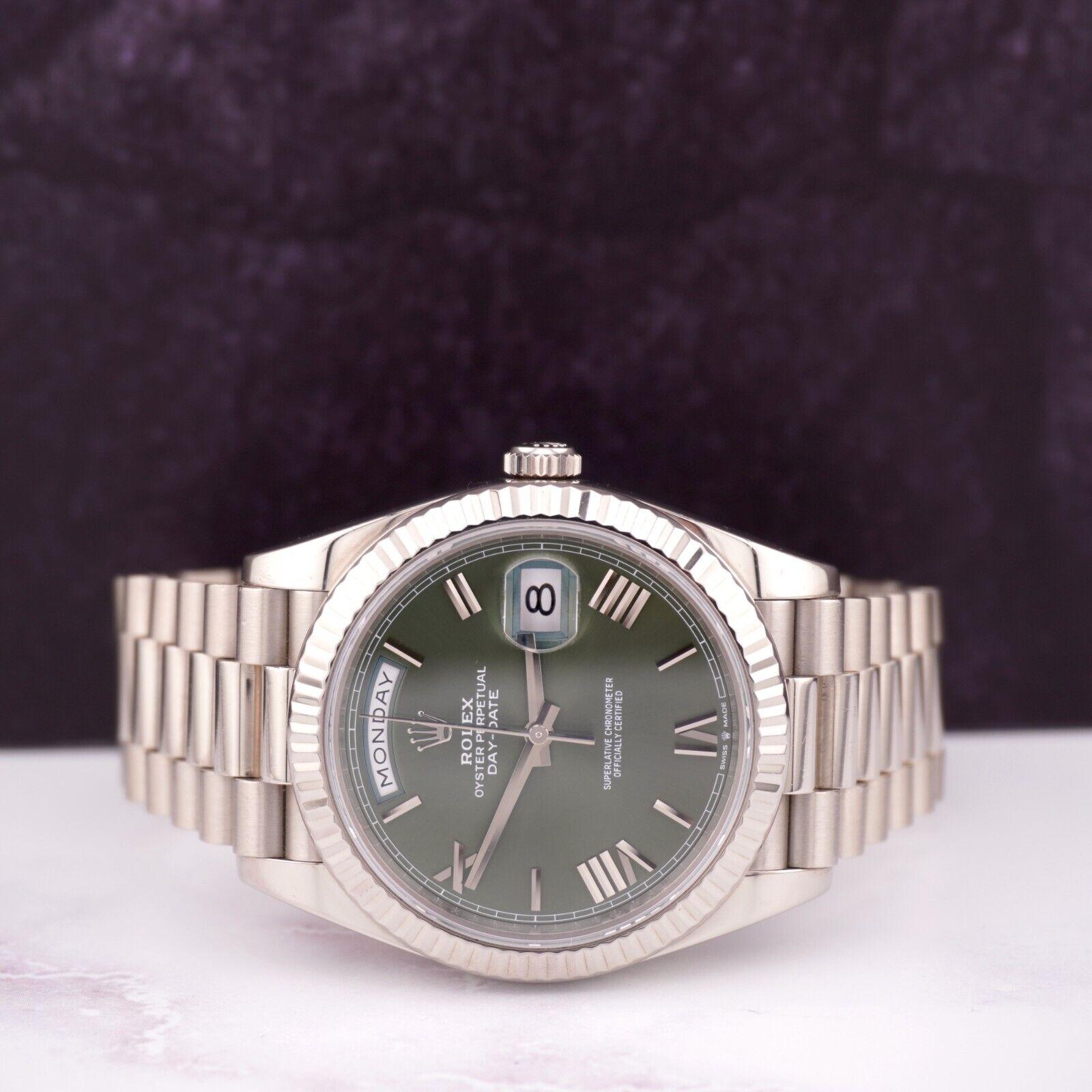 Rolex Day-Date 40 President 18k White Gold Men's Watch Olive Green DIAL ...