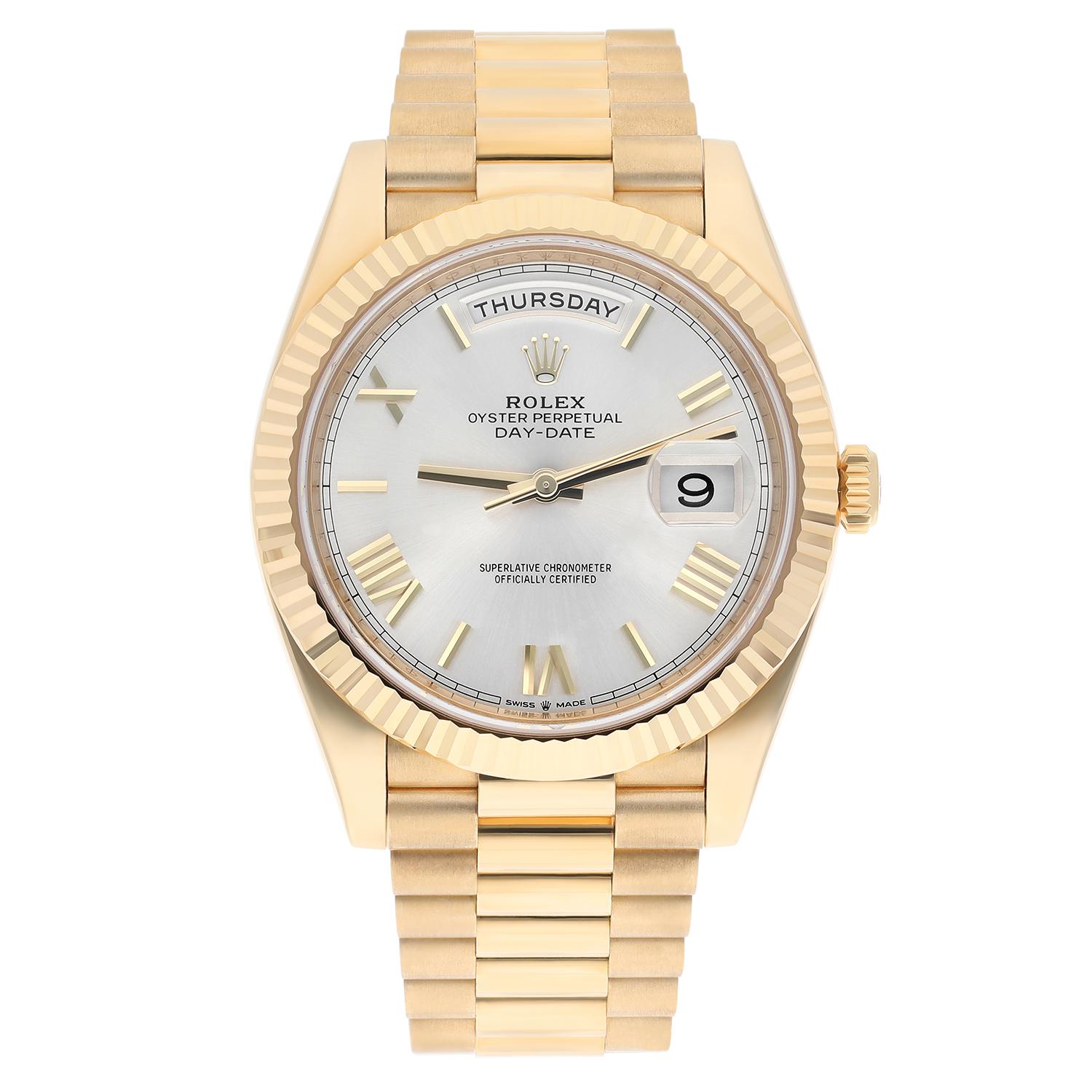 Rolex Day-Date 40 Presidential 228238 Silver Dial Yellow Gold Watch Complete For Sale at 1stDibs