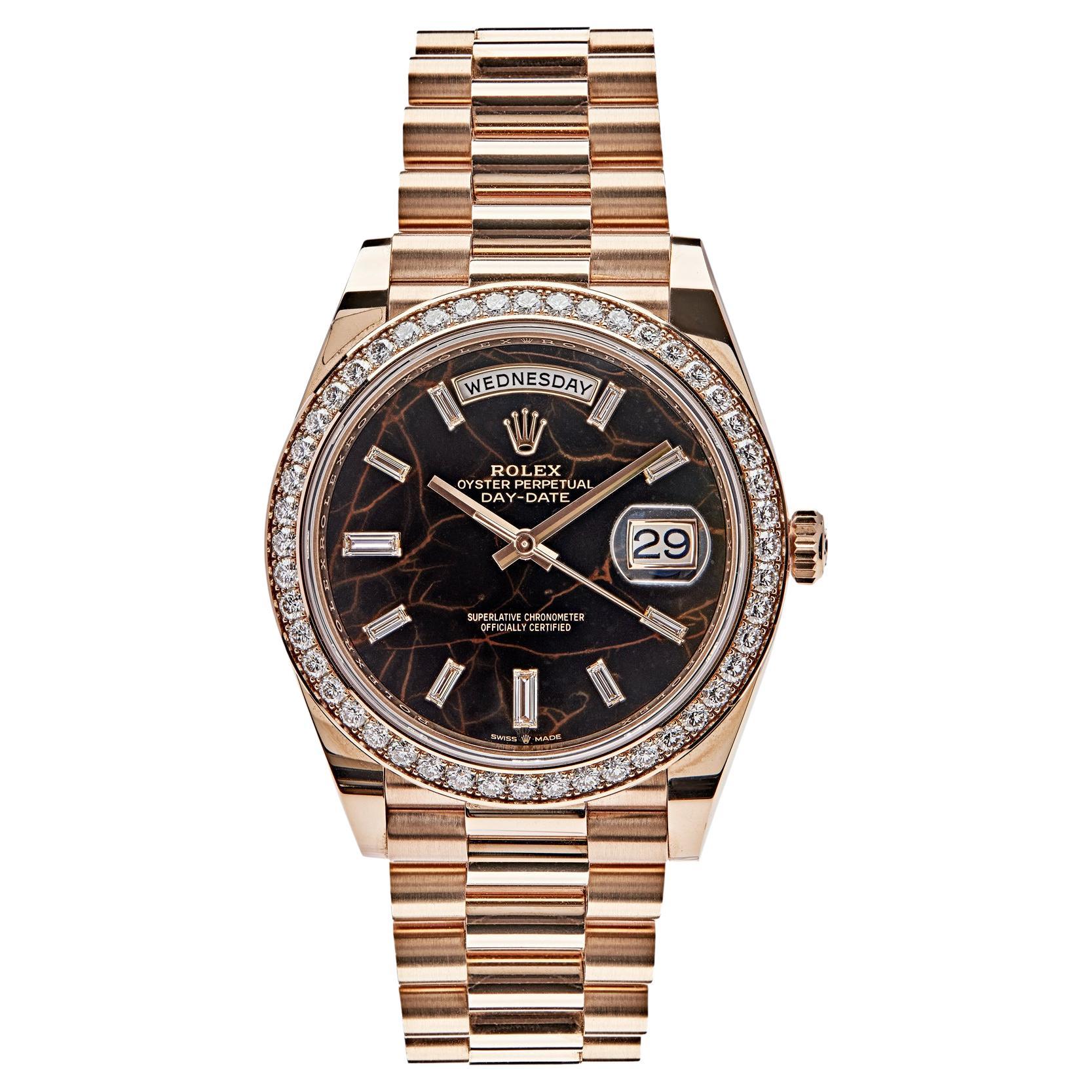 ROLEX Diamond Green Lacquer Stella Dial Rose Gold Day-Date at 1stDibs