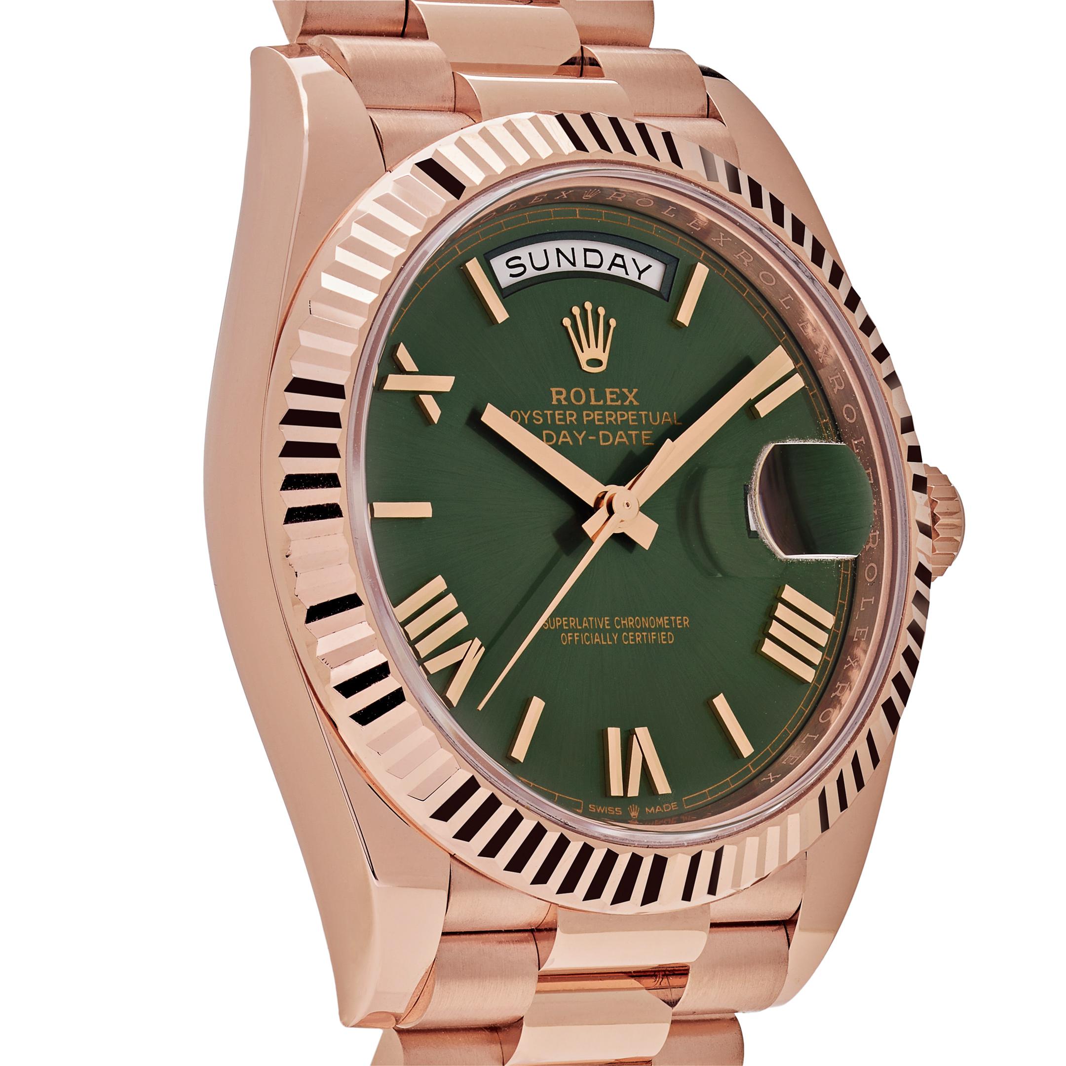 Rolex Day-Date Rose Gold Olive Green Dial 228235, '2022' For Sale at ...