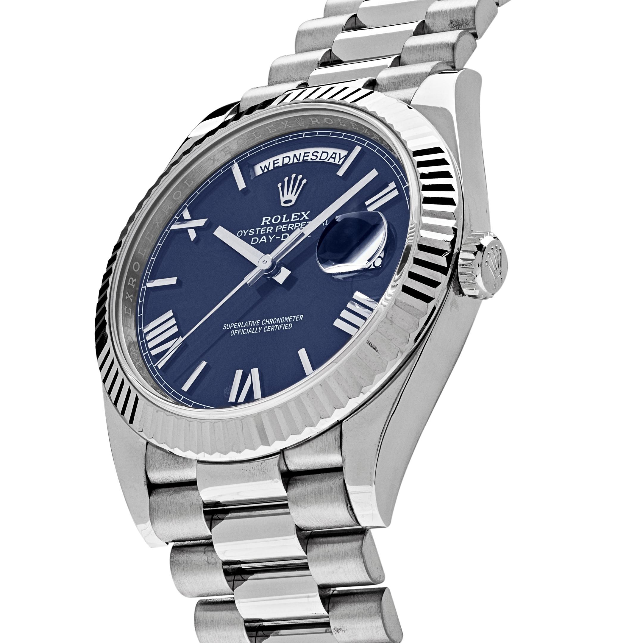 Rolex Day-Date 40 White Gold Blue Dial 228239 For Sale at 1stDibs ...