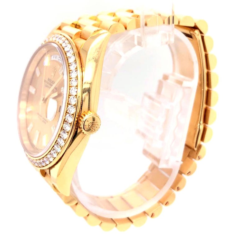 Rolex Day-Date 40 Yellow Gold Champagne Diamond Dial and Bezel Bracelet ...