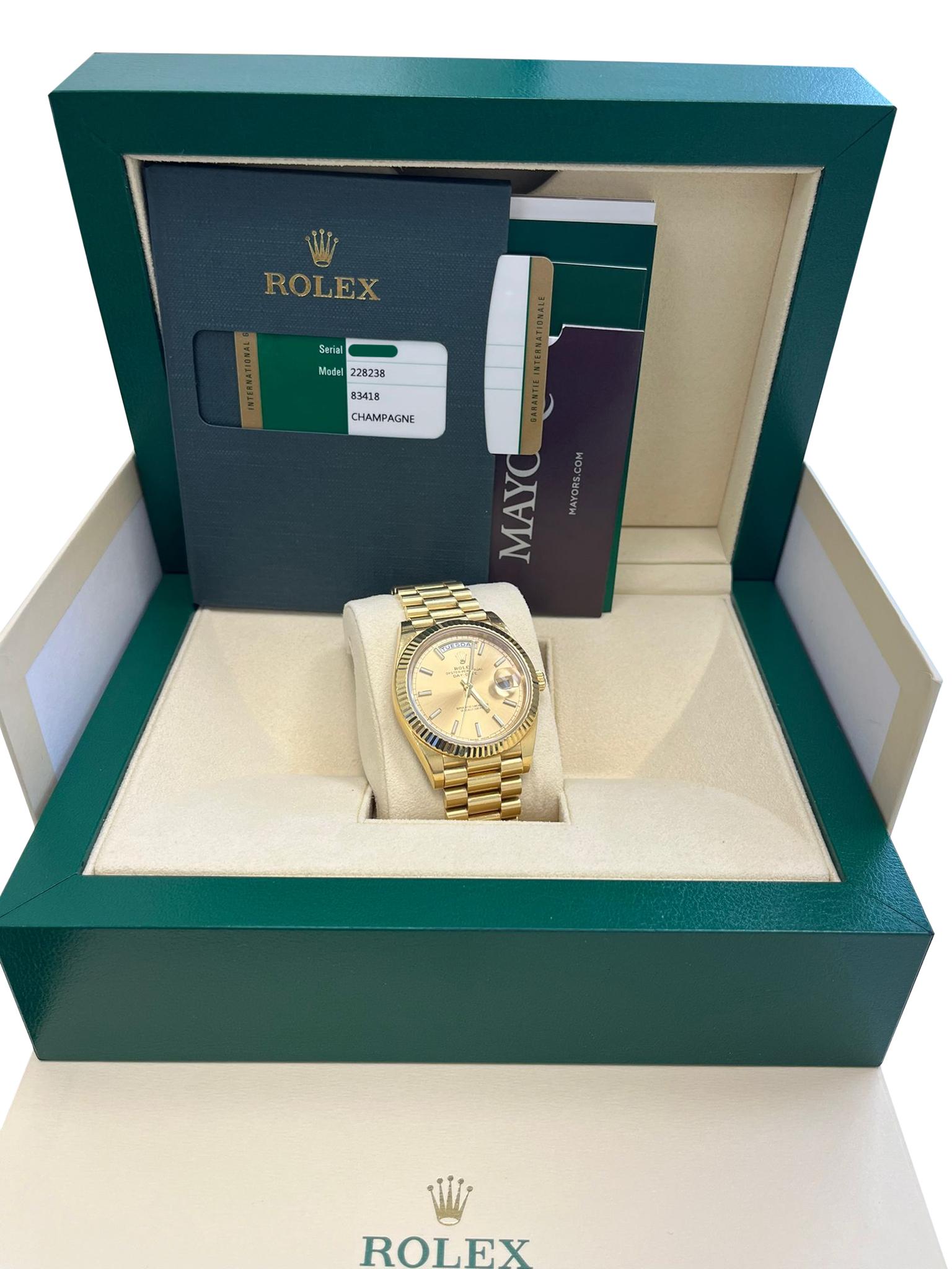 Rolex Day-Date 40mm Yellow Gold Champagne Index Dial Fluted Bezel Watch ...