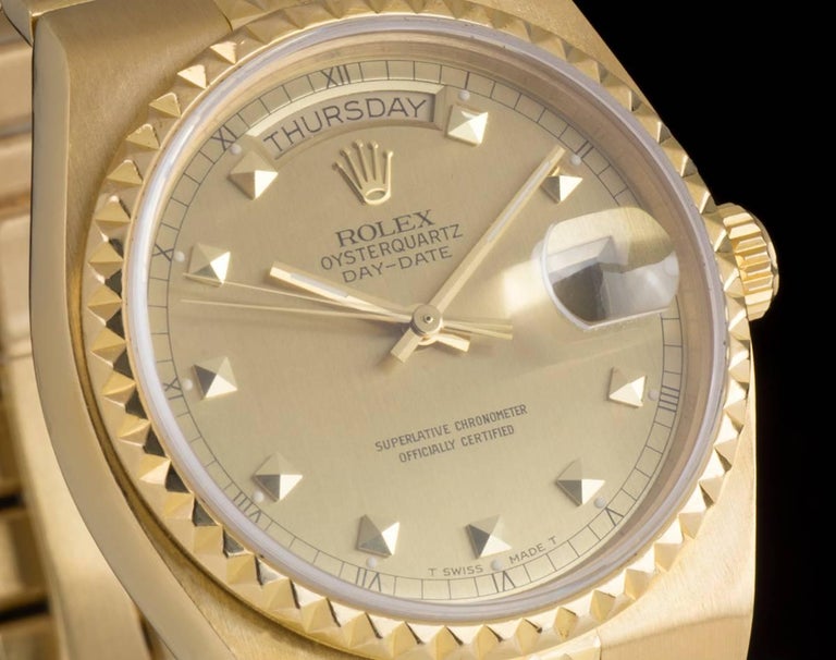 Rolex Day-Date Egyptian Oysterquartz Gents Gold Champagne Dial B&P ...