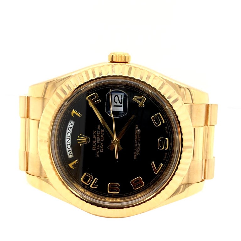 Rolex Day-Date II President Yellow Gold Black Wave Dial Face Watch ...