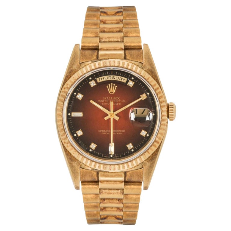 Rolex Day-Date Maroon Vinette Diamond Dial 18238 Watch For Sale at 1stDibs