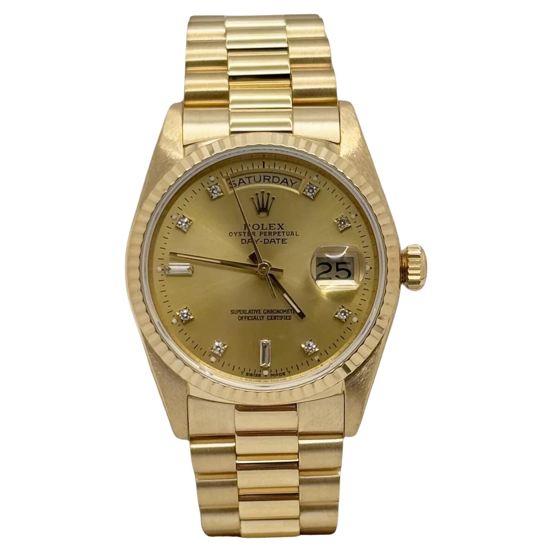 Rolex Day-Date President 18238 Champagne Diamond Dial Double Quickset 18K Gold For Sale at 1stDibs
